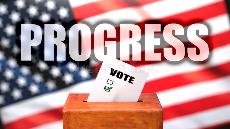 Progress and Voting in the USA, Pictured As Ballot Box with American ...