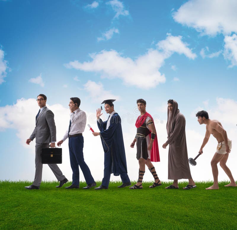 Progression of Man Mankind from Ancient To Modern Stock Photo - Image ...