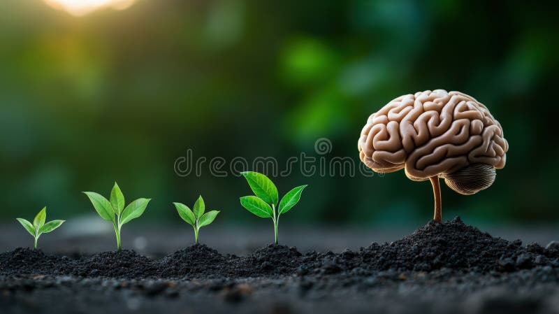 Progression from Plant Seedlings To Human Brain Evolution Concept Stock ...
