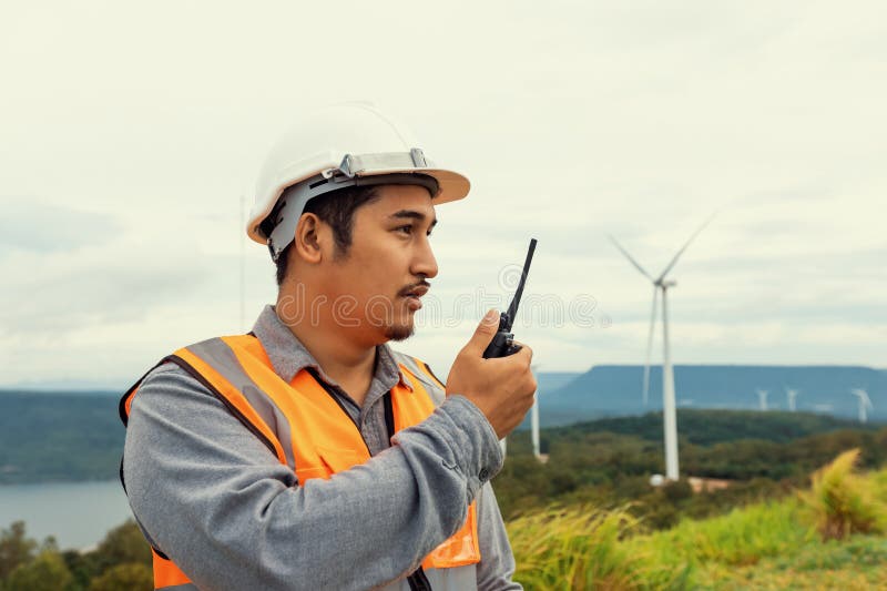 Progressive Concept of Engineer Working in the Wind Farm Atop of the ...