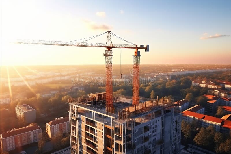 Elevated Crane Amidst Bustling Construction Site with High-rise ...