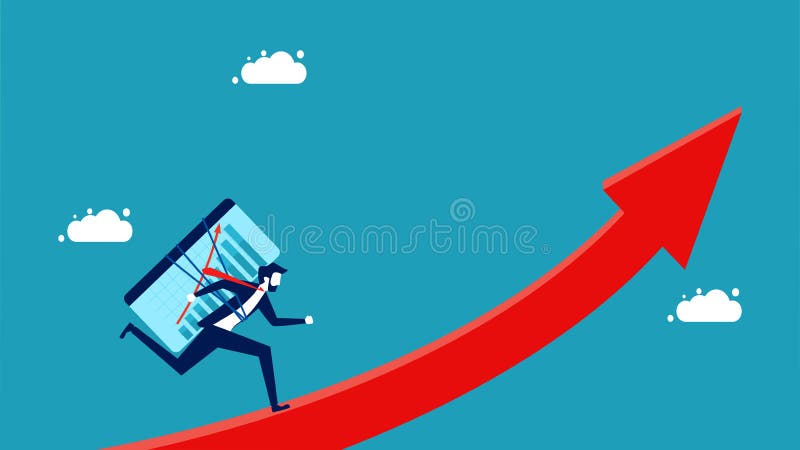 Progressive and Growing. Progressive Businessman Running on Arrows ...