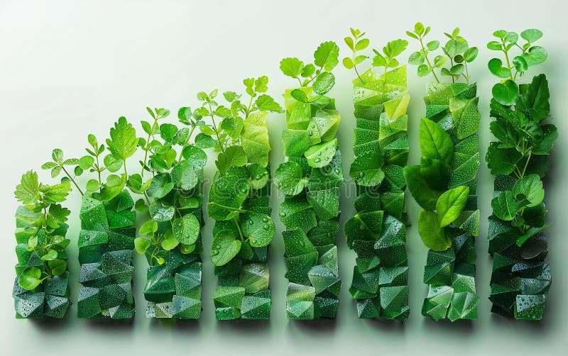 Progressive Growth Bar Graph Made of Green Leaves Stock Illustration ...