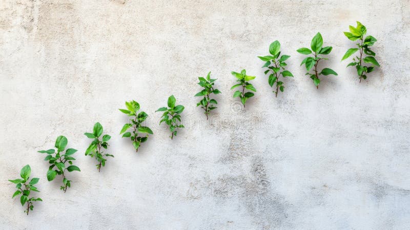 Progressive Growth: Climbing Plant Stages on Textured Wall Stock ...
