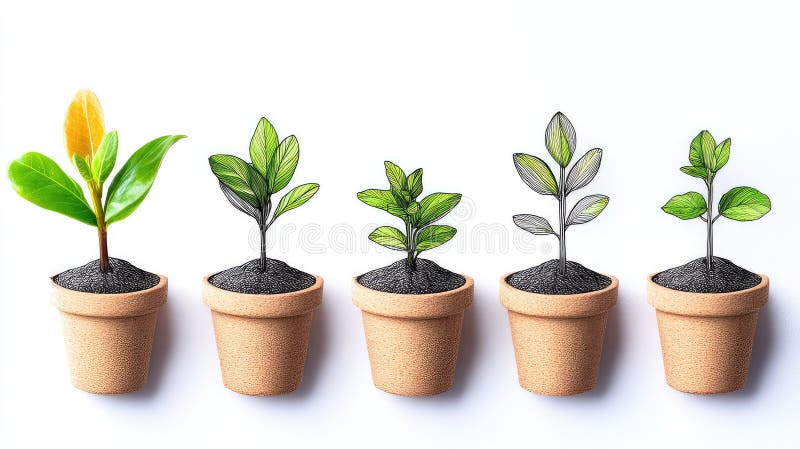 Progressive Growth Stages of Potted Plants Isolated on White ...