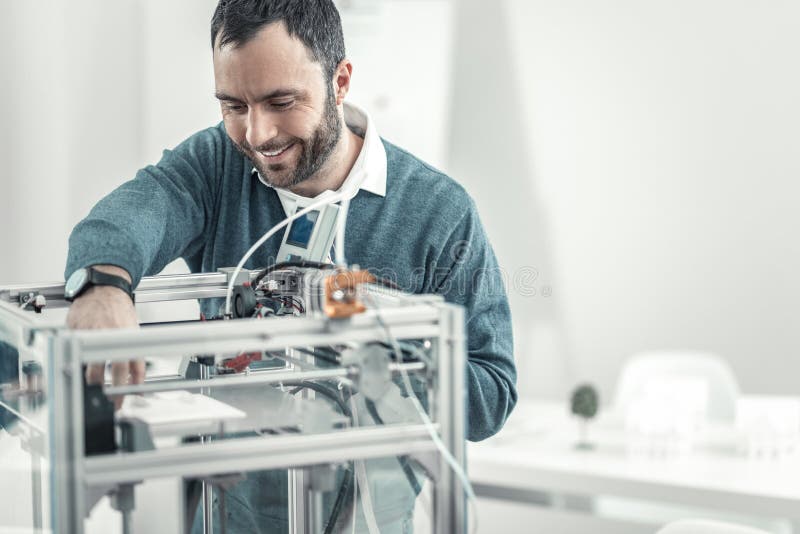 Pleasant Delighted Technician Looking at the 3d Printer Stock Image ...