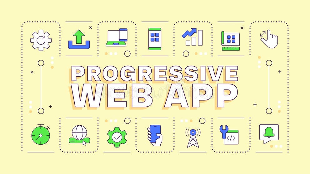 Progressive Web App Light Yellow Word Concept Stock Vector ...