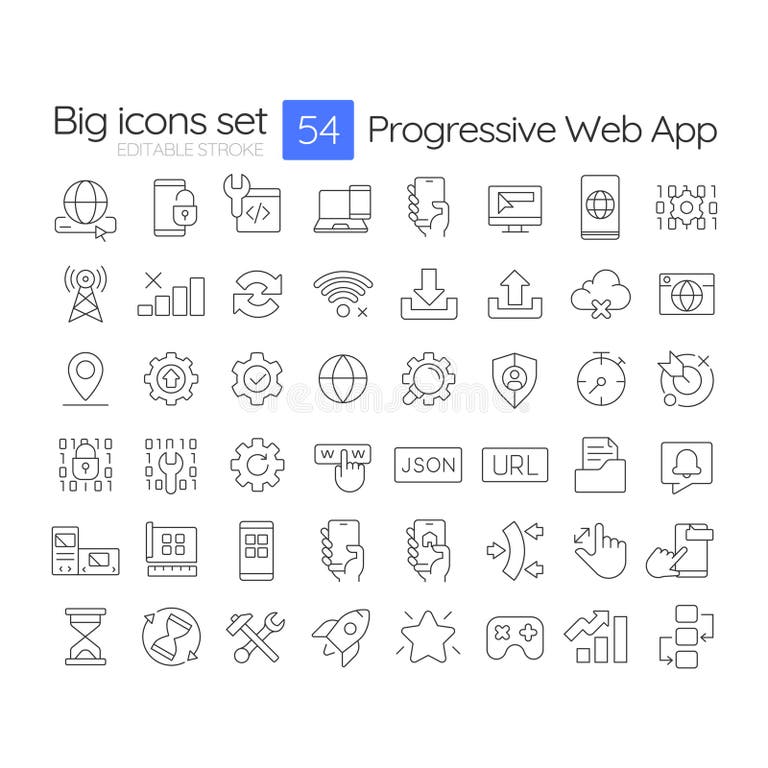 Progressive Web App Linear Icons Set Stock Illustration - Illustration ...