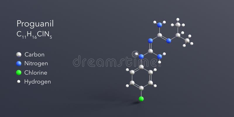 Proguanil Molecule 3d Rendering, Flat Molecular Structure with Chemical ...