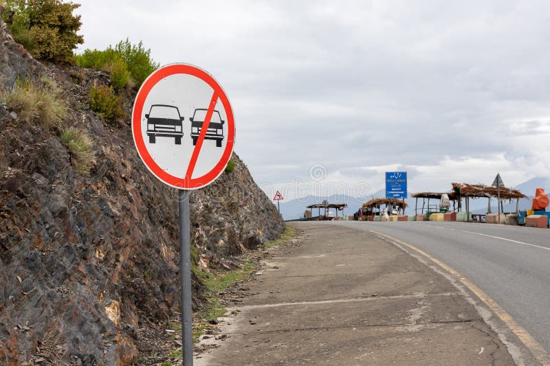 Prohibit Overtaking Sing Post on a Road Side in the Hilly Mountain Area ...