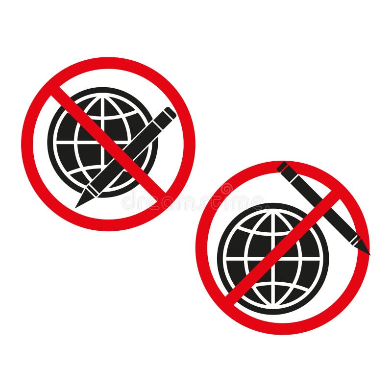 Prohibited Access Icons. No Entry Globe and Pen. Red Circle Warning ...
