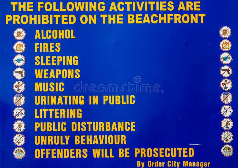 Prohibited Activities Beachfront Sign Stock Photo - Image of beach ...