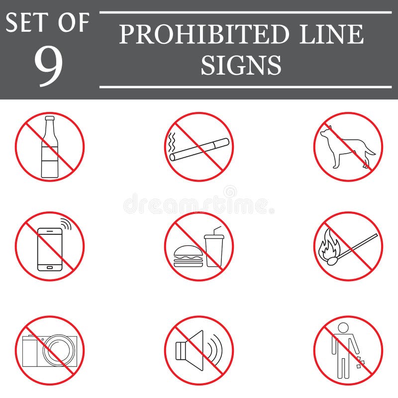 Prohibited Signs Line Icon Set, Forbidden Symbols Stock Vector ... Prohibited Signs Line Icon Set, Forbidden Symbols Stock Vector ...