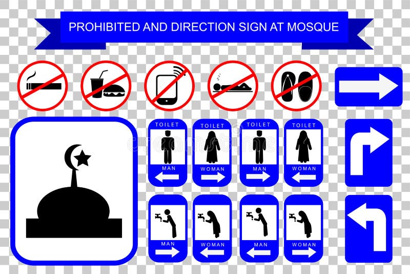 Prohibited and Direction Sign at Mosque Stock Vector - Illustration of ...