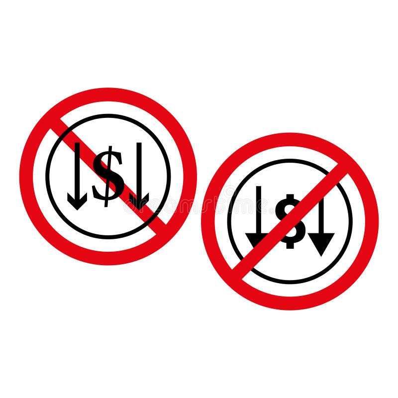 Prohibited Dollar Sign. Decrease Value Icon. Red Warning Symbol ...