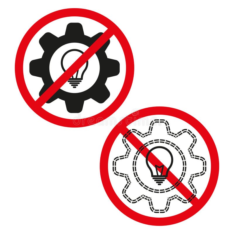 Prohibited Gear Icons. Red Crossed Circle. Lightbulb Inside Gear ...