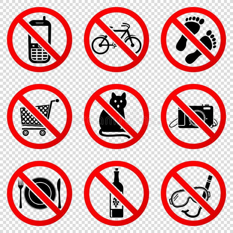 Prohibited Signs Isolated on Transparent Background Stock Vector ...