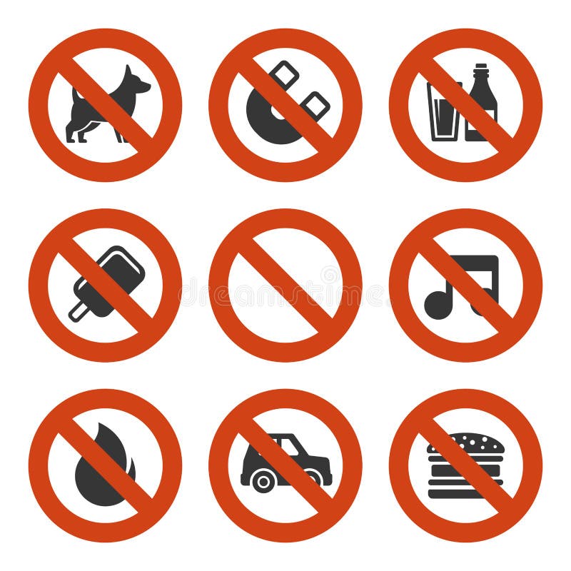 Prohibited Signs Set. Vector Stock Vector - Illustration of match ...