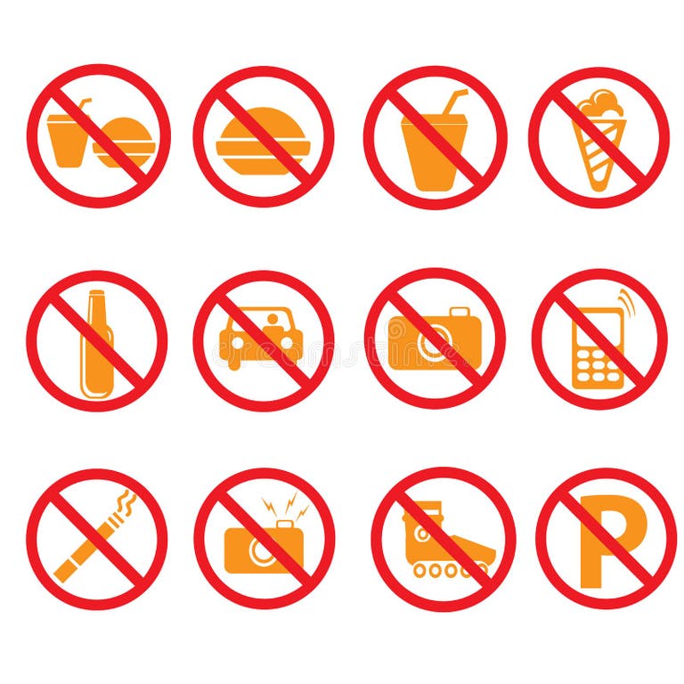 Prohibited Symbols Set Signs, Stock Vector - Illustration of sign, food ...