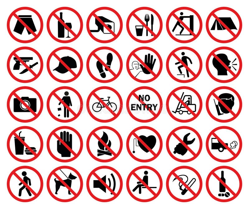 30 Prohibited Symbols in Total Vector Illustration. Stock Illustration ...