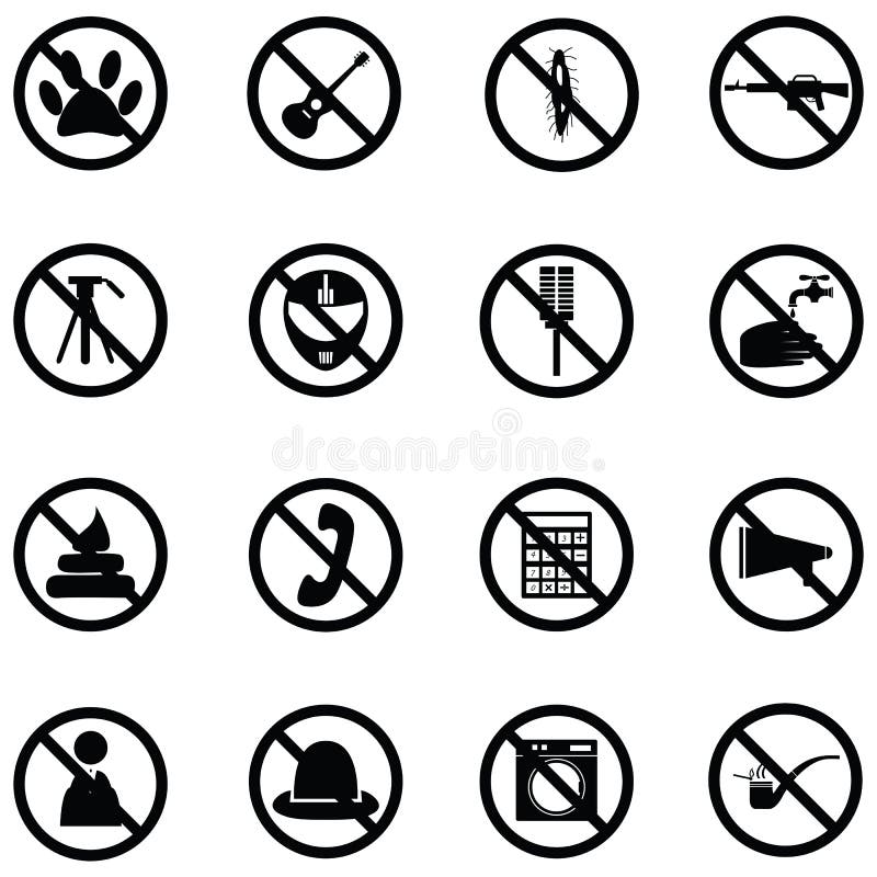 Prohibition icon set stock vector. Illustration of design - 107351124