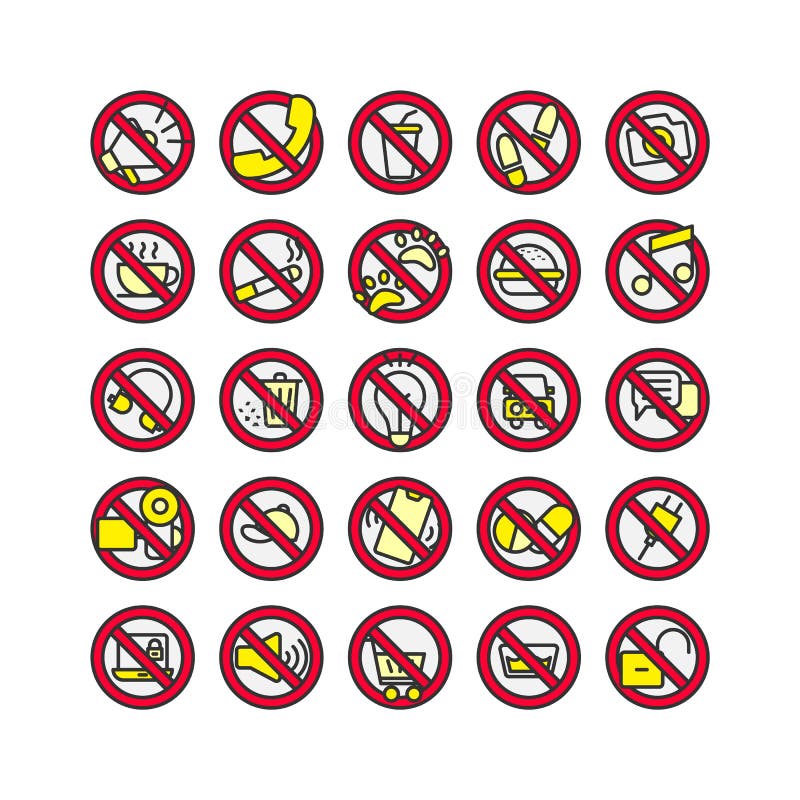 Prohibition Sign Filled Outline Icon Set. Stock Vector - Illustration ...