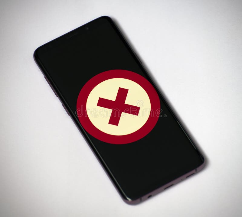 Prohibition Sign in Red Circle on the Smartphone Screen Stock Image ...