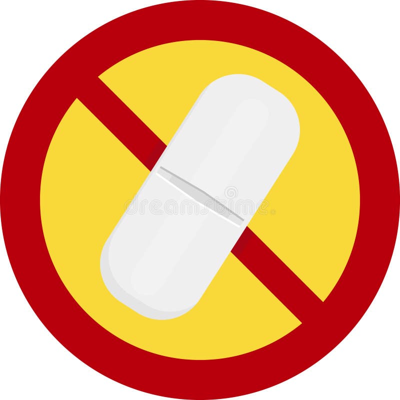 Prohibition Sign with a White Unknown Pill. Caution Symbol Against ...