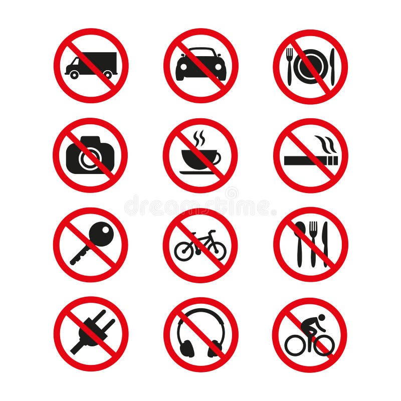 Prohibition Signs Set Safety on White Background. Stock Illustration ...