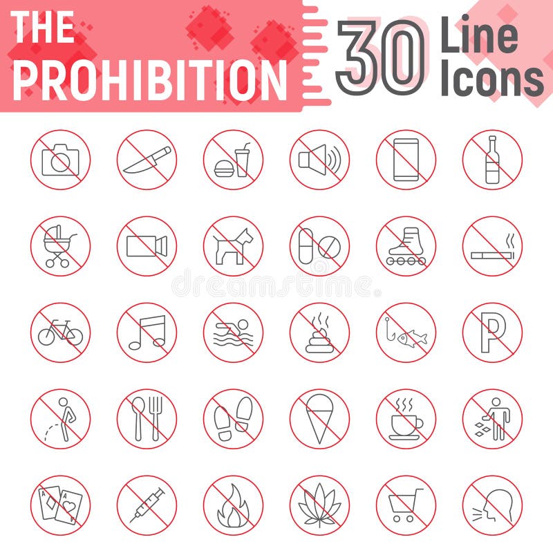Prohibited Signs Line Icon Set, Forbidden Symbols Stock Vector ... Prohibited Signs Line Icon Set, Forbidden Symbols Stock Vector ...