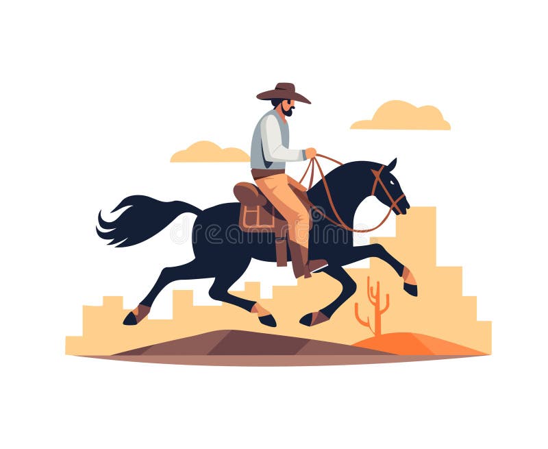 Horse Riding by Cowboy Vector Illustration Stock Photo - Image of ...