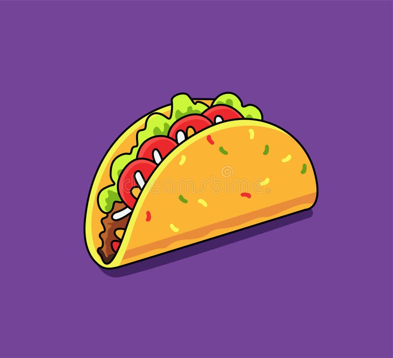 Mexican Tacos Isolated on Purple Background Vector Illustration in Flat ...