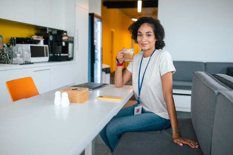 Project Assistant with a Badge Having a Lunch Break Stock Photo - Image ...