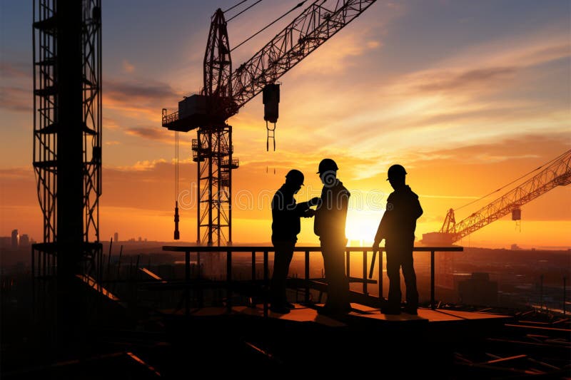 Project Check Silhouette of Engineer and Worker at Construction Site ...