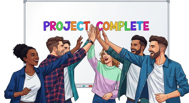 Project Complete: Diverse Team High Five Stock Illustration ...
