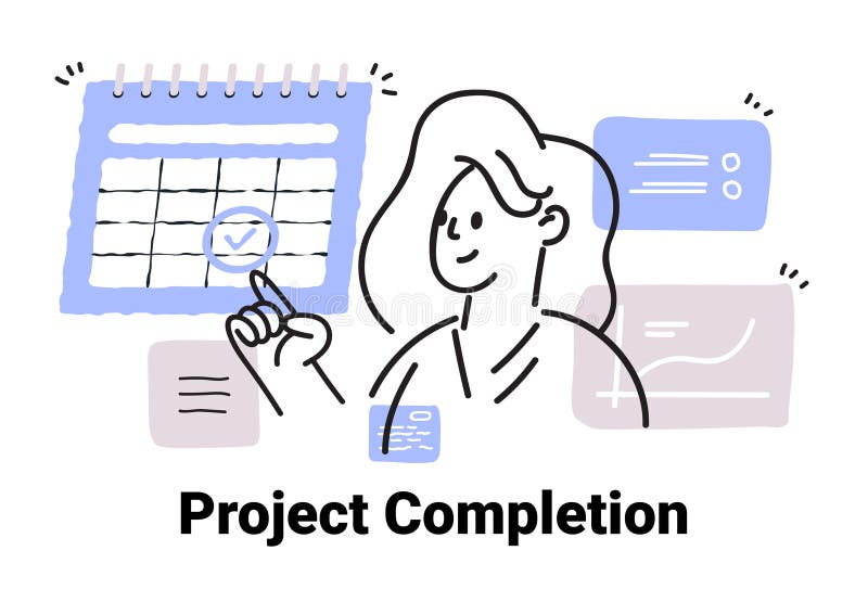 Project Completion Concept with Person Pointing at Calendar Surrounded ...