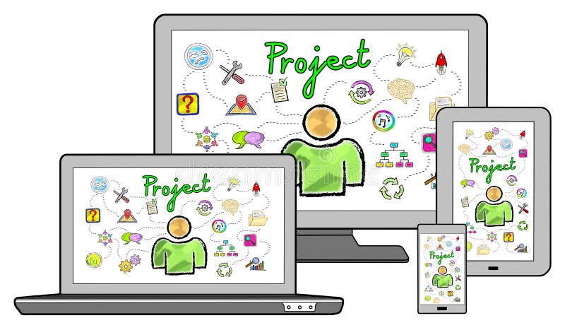 Project Concept on Different Devices Stock Illustration - Illustration ...