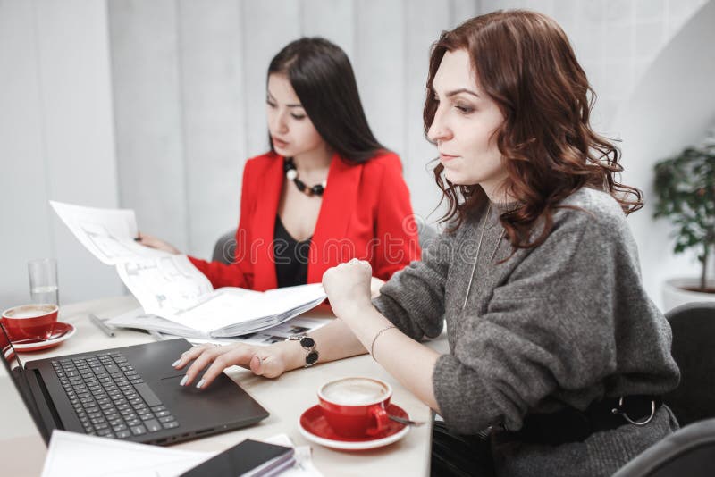 Project Creation Process. Two Designers are Working with Laptop and ...