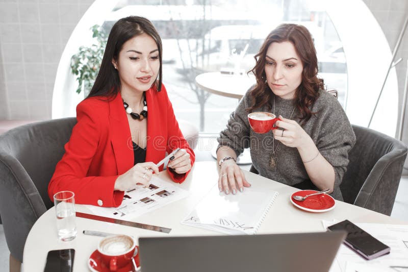 Project Creation Process. Two Girls Designers are Working with Laptop ...