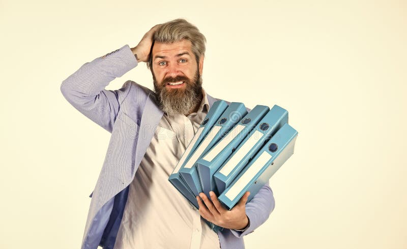 Project Curator. Project Manager. Man Carry Lot of Folders. Work with ...