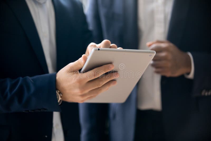 Project Developer Holding Tablet Make Proposal To Customer Closeup ...