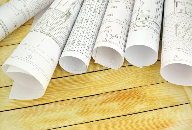 Project Drawings on the Background of Wooden Boards Stock Photo - Image ...
