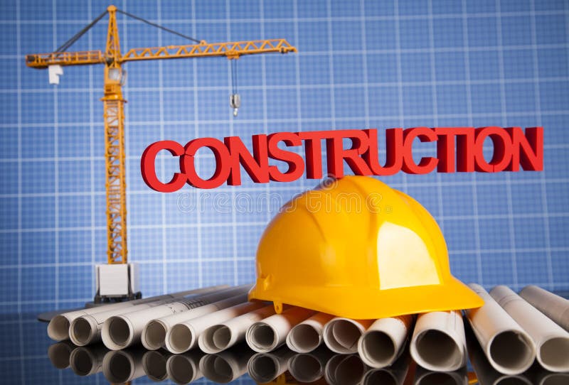 Project Drawings, Building and Cranes Under Construction Stock Photo ...