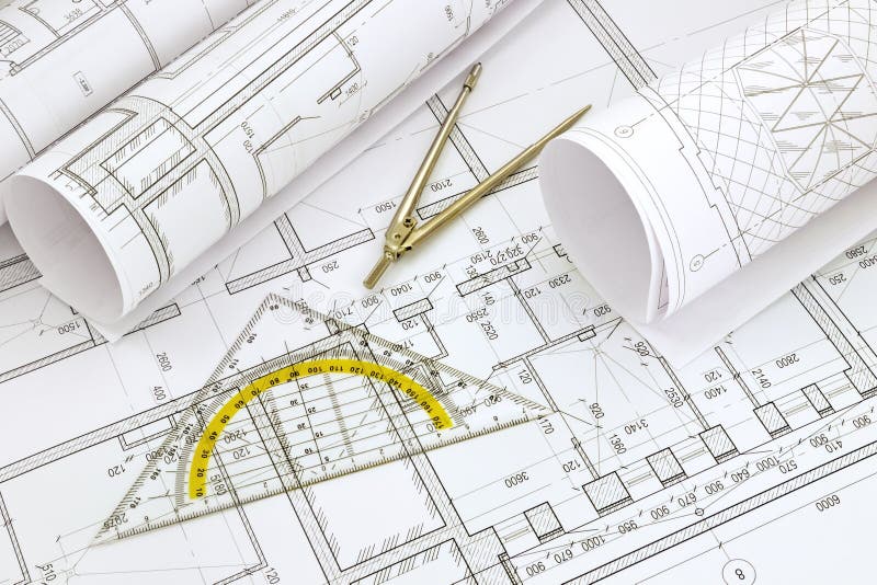 Rolls of Engineering Drawings Stock Image - Image of engineering ...