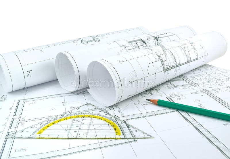 Engineering Drawings with Drafting Pencil, Highlighters and Measuring ...
