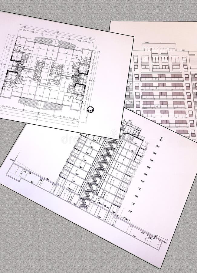 Project Drawings of a Residential House - Plan, Section, Facade Stock ...
