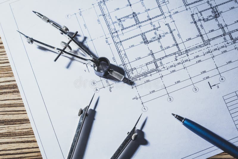 Project drawings and tools stock photo. Image of model - 69704562