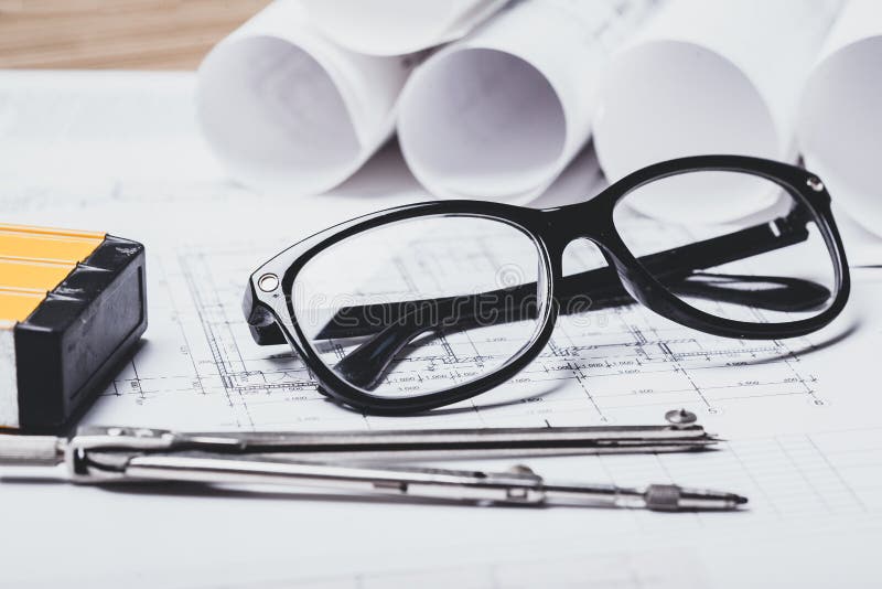 Project drawings and tools stock photo. Image of model - 69704562