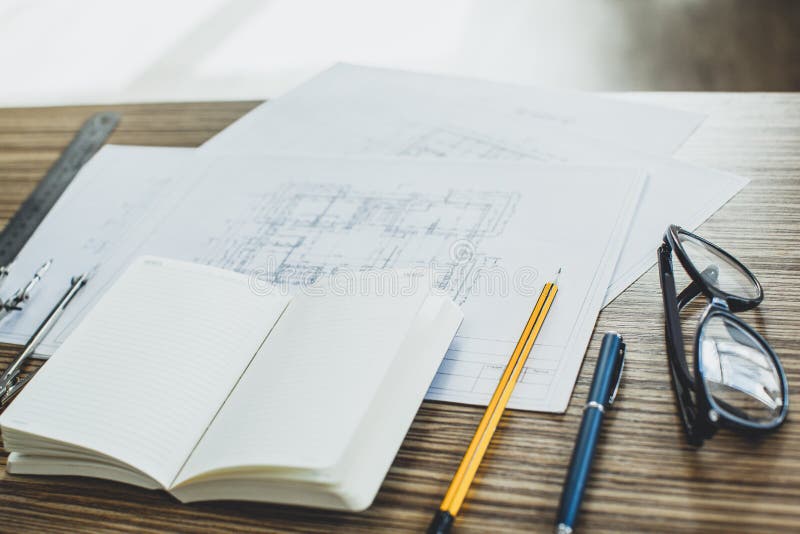 Project drawings and tools stock photo. Image of helmet - 70232248