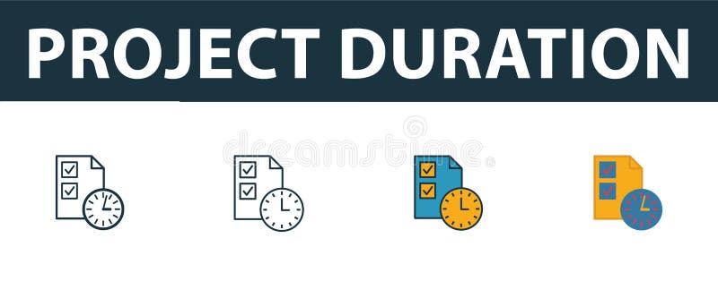 Project Duration Icon Set Four Simple Symbols In Diferent Styles From